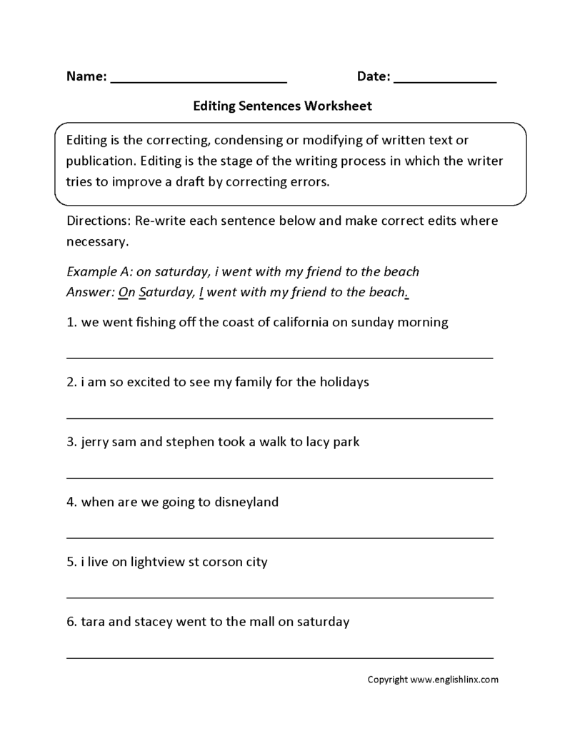 Sentence Editing Worksheet Free Printable - Free Printable Worksheets